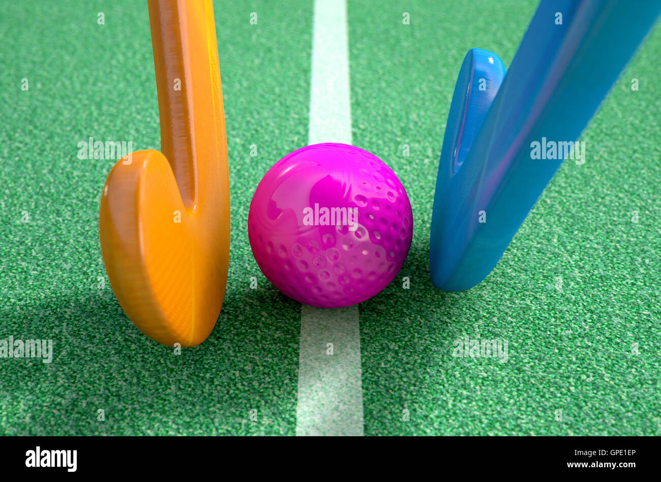 A 3D rendering of two hockey sticks standing opposite each other over a ...