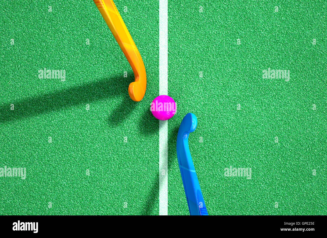 A 3D rendering of two hockey sticks standing opposite each other over a ...