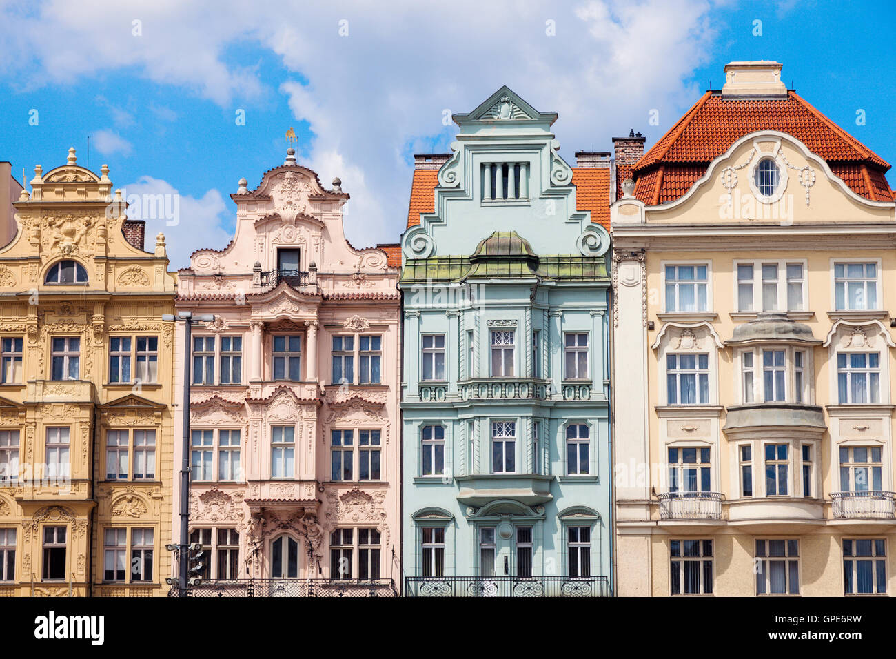 Colorful architecture of Square of the Republic in Pilsen. Pilsen ...