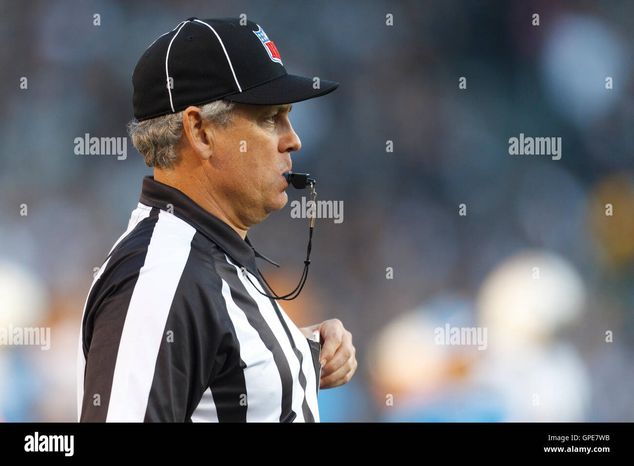 Jan 1, 2012; Oakland, CA, USA; NFL line judge Jeff Seeman (45) with ...