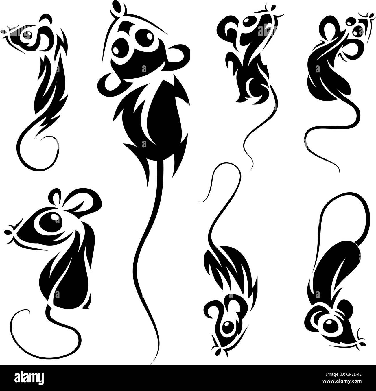 Set of comic black mice. Vector illustrations Stock Photo - Alamy