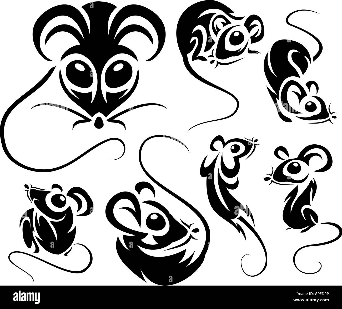 Set of cartoon black mice. Vector illustrations Stock Photo - Alamy