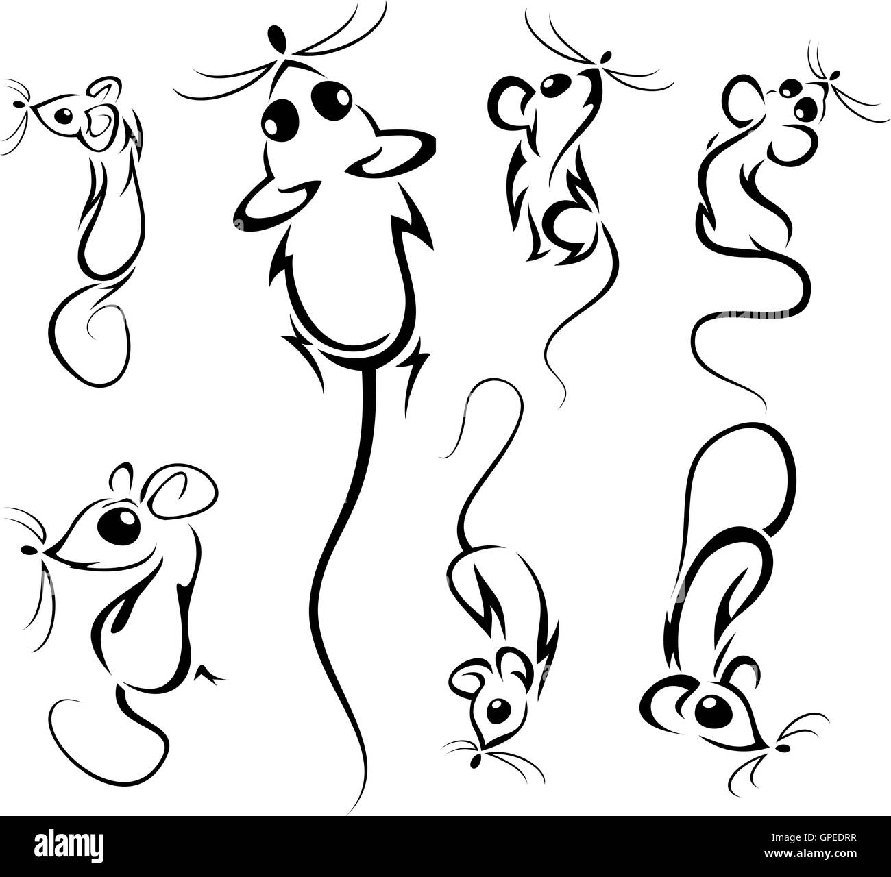 Set of outline cartoon mice. Vector illustrations Stock Photo - Alamy