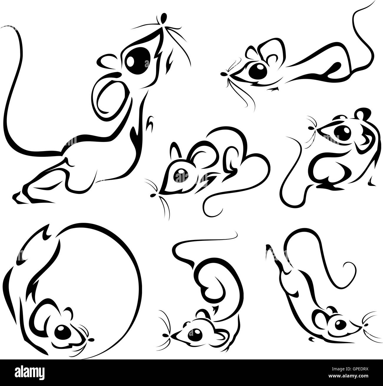 Set of outline cute mice. Vector illustrations Stock Photo - Alamy