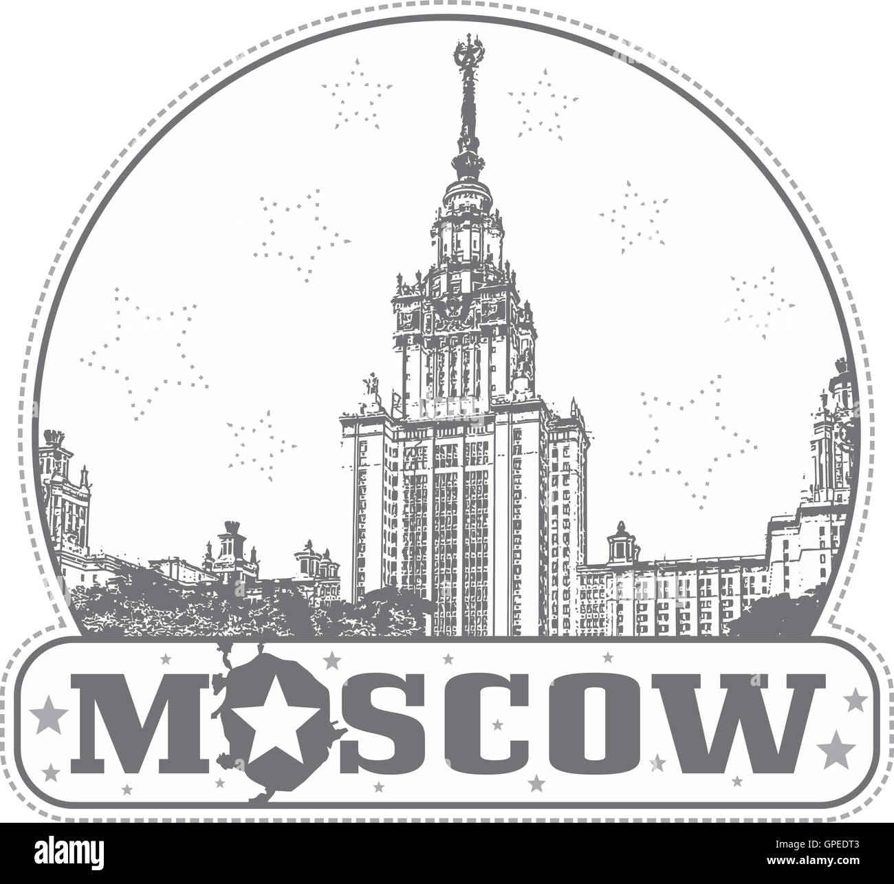 Moscow, Russia - sticker with the building of the Lomonosov's Moscow ...