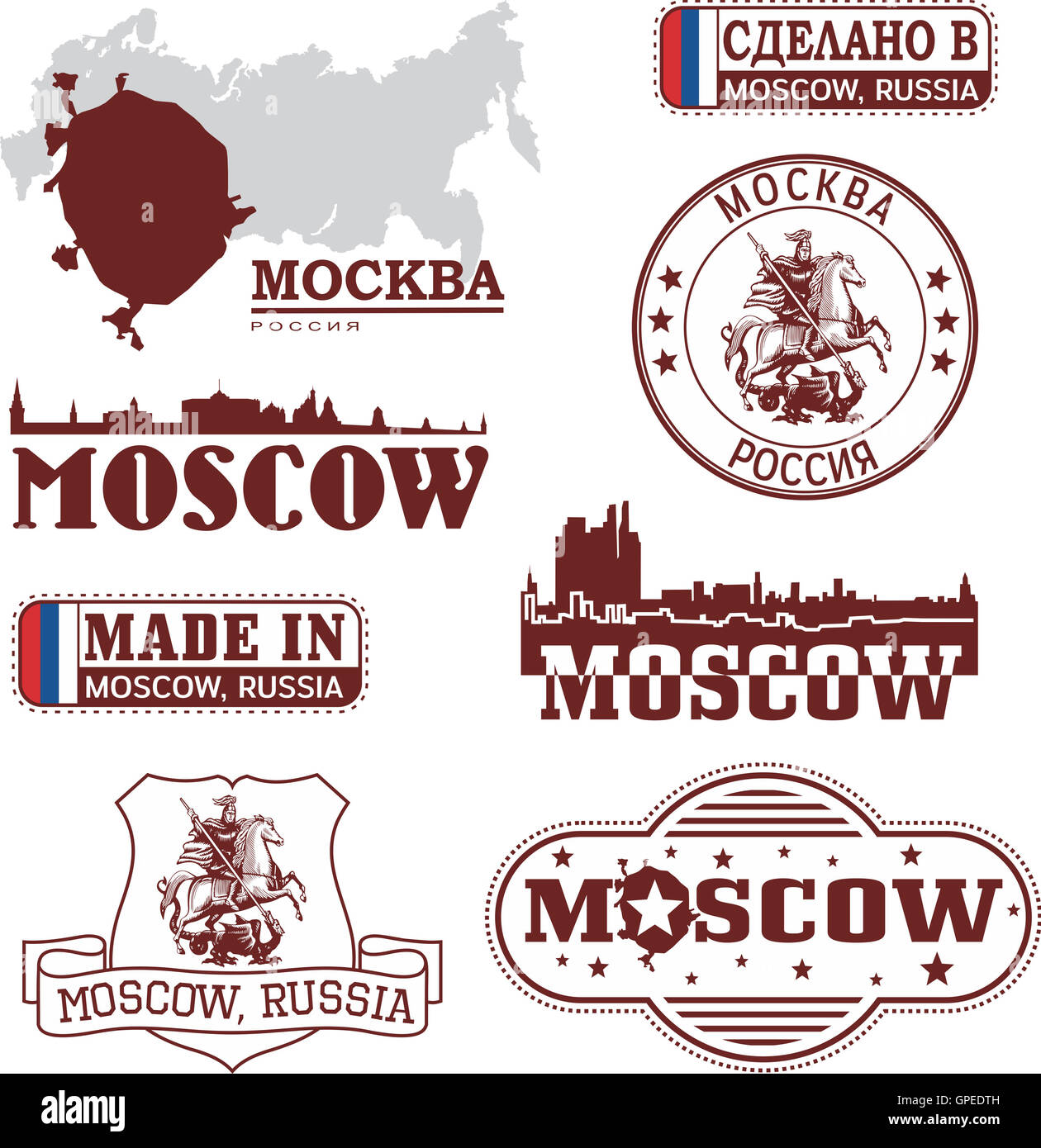 Moscow, Russia - set of skylines and emblems. Vector collection. City ...