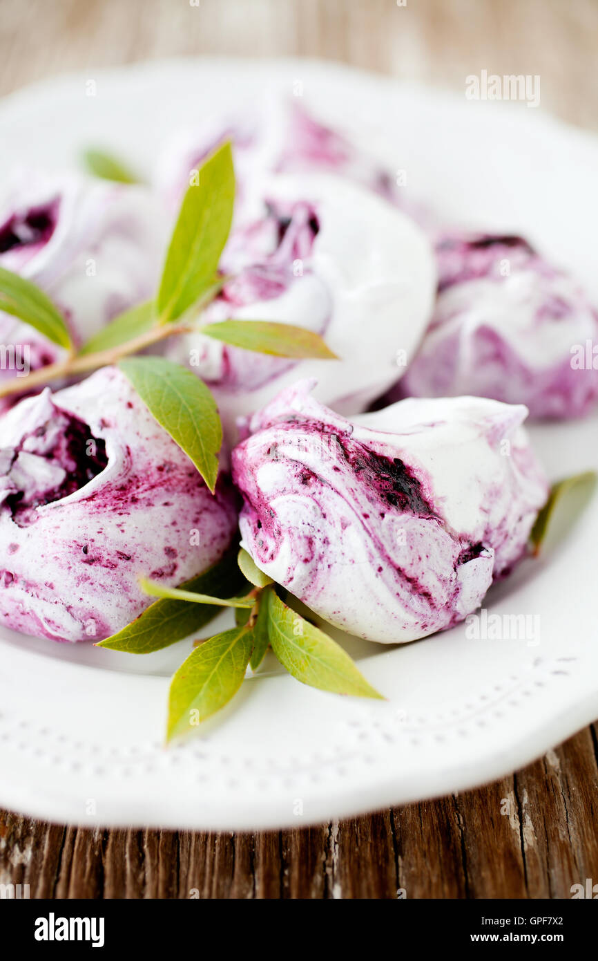 Delicious and beautiful blueberry meringues Stock Photo - Alamy