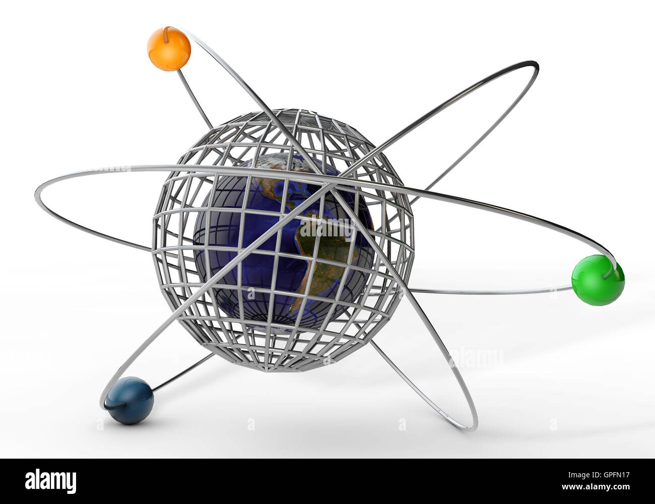 Earth in the atome on a white background Stock Photo - Alamy