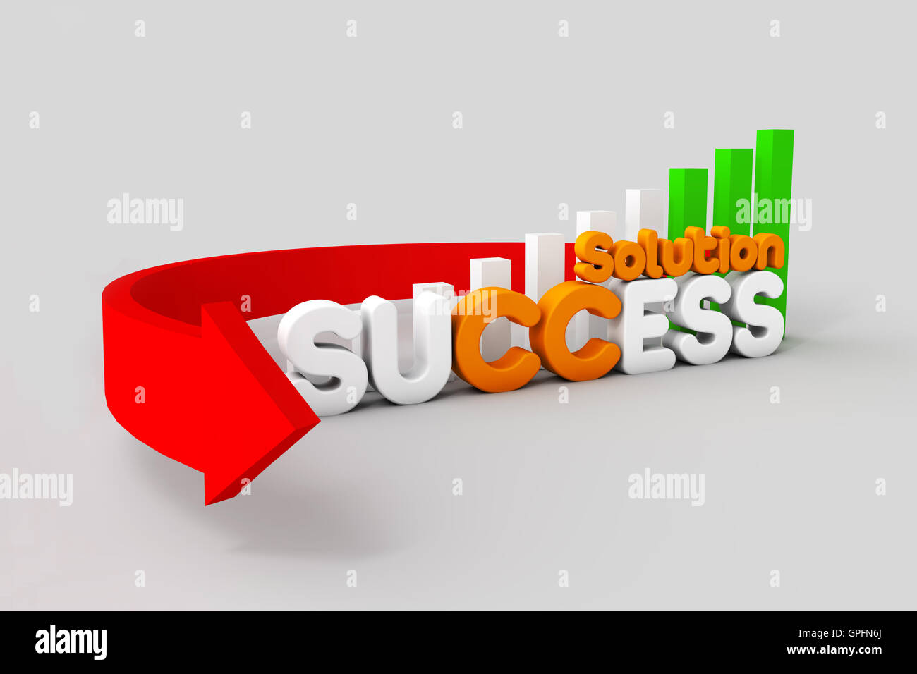 Words Success and solution, arrow in the 3D on the gray background ...
