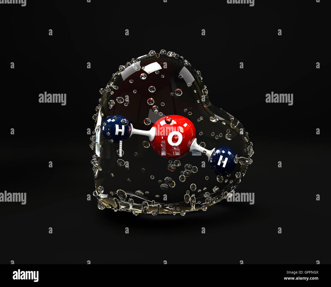 A 3D Illustration molecule of water with a condinsation heart on a ...