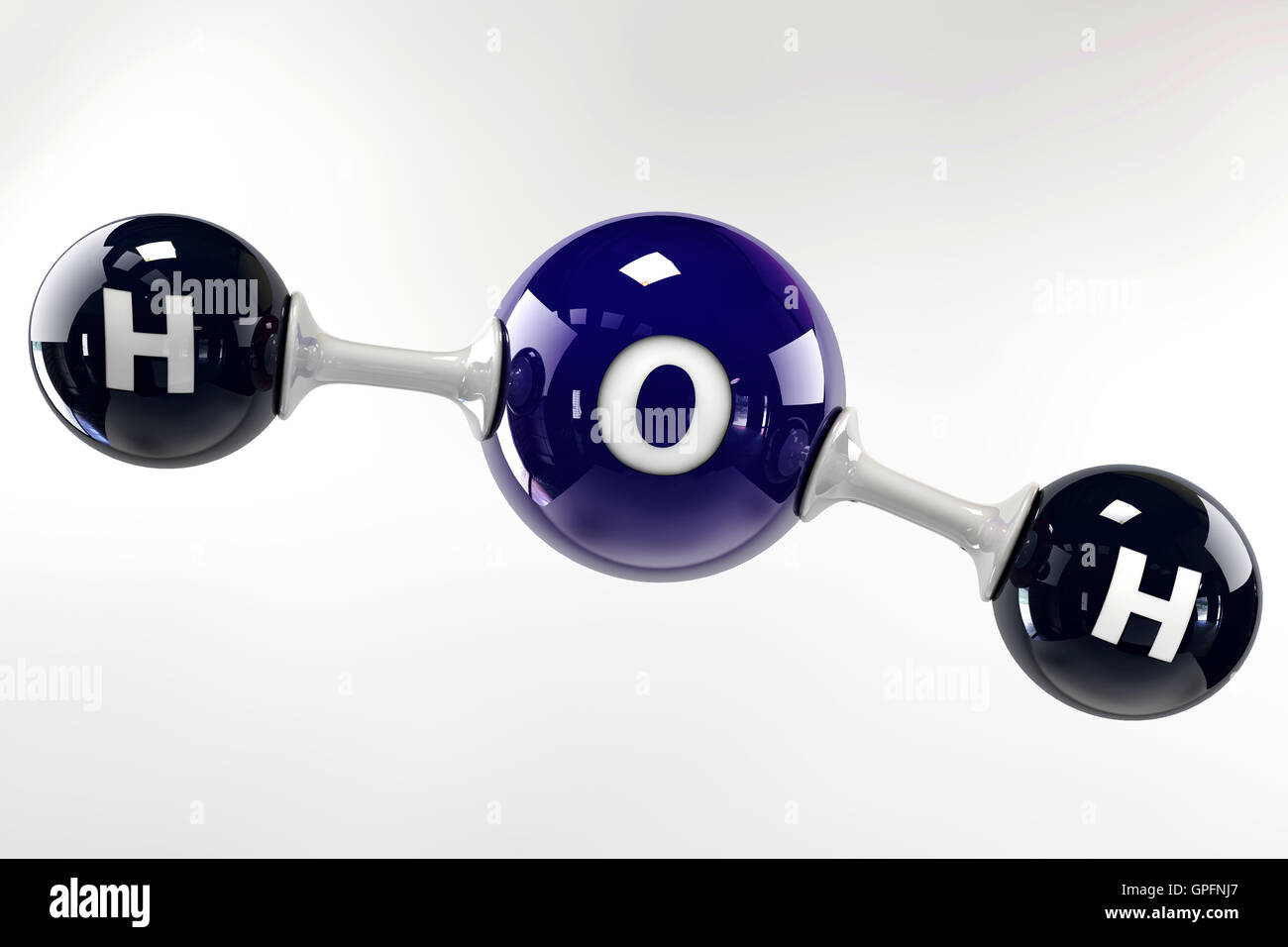 A 3D Illustration blue molecule of water on a grey background Stock ...