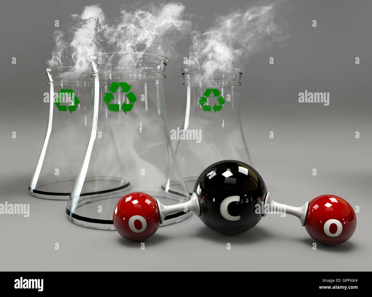 3D Illustrator co2 molecule with chimney on gray background Stock Photo ...