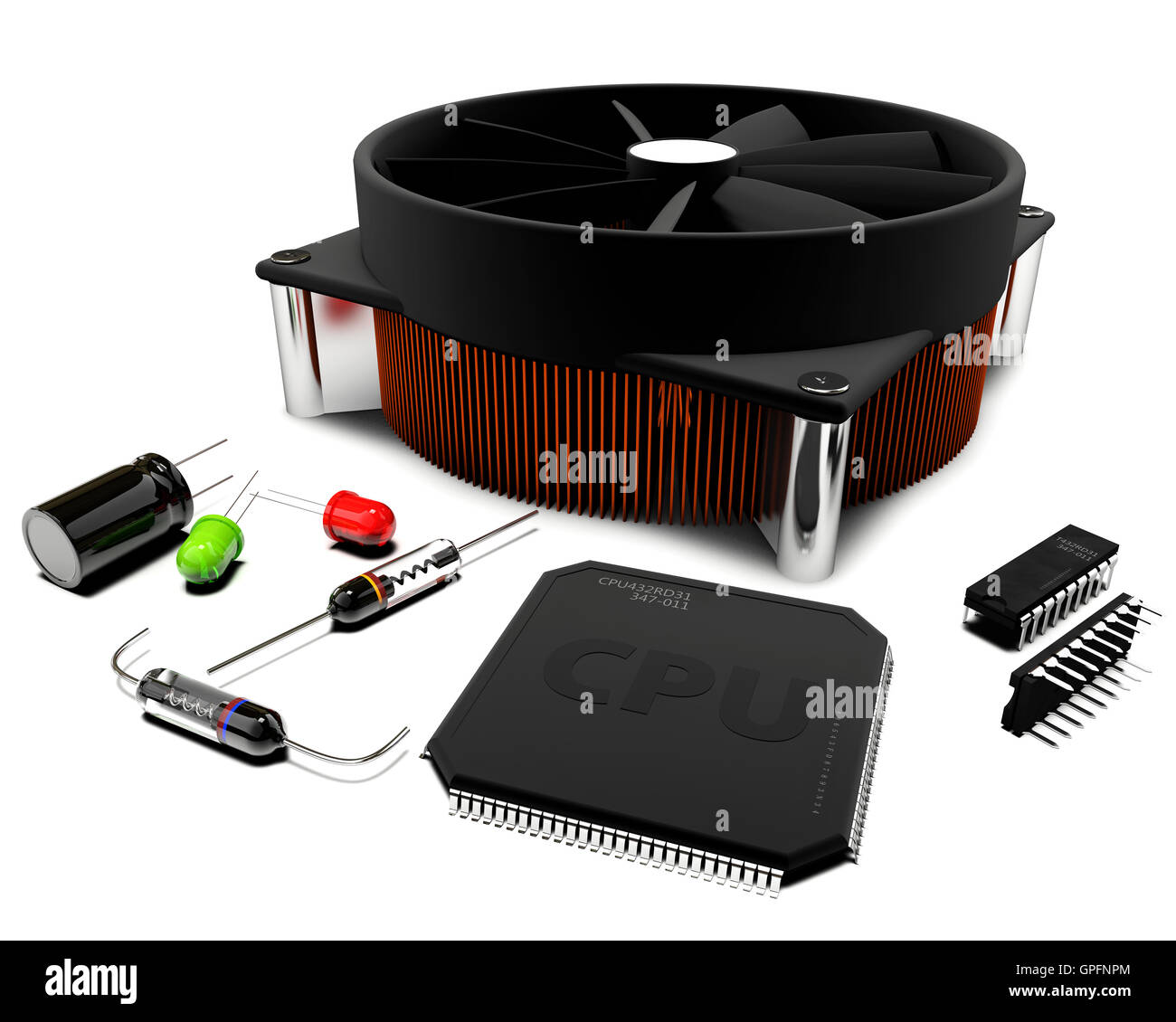 3d Illustration of electrical components on white background Stock ...