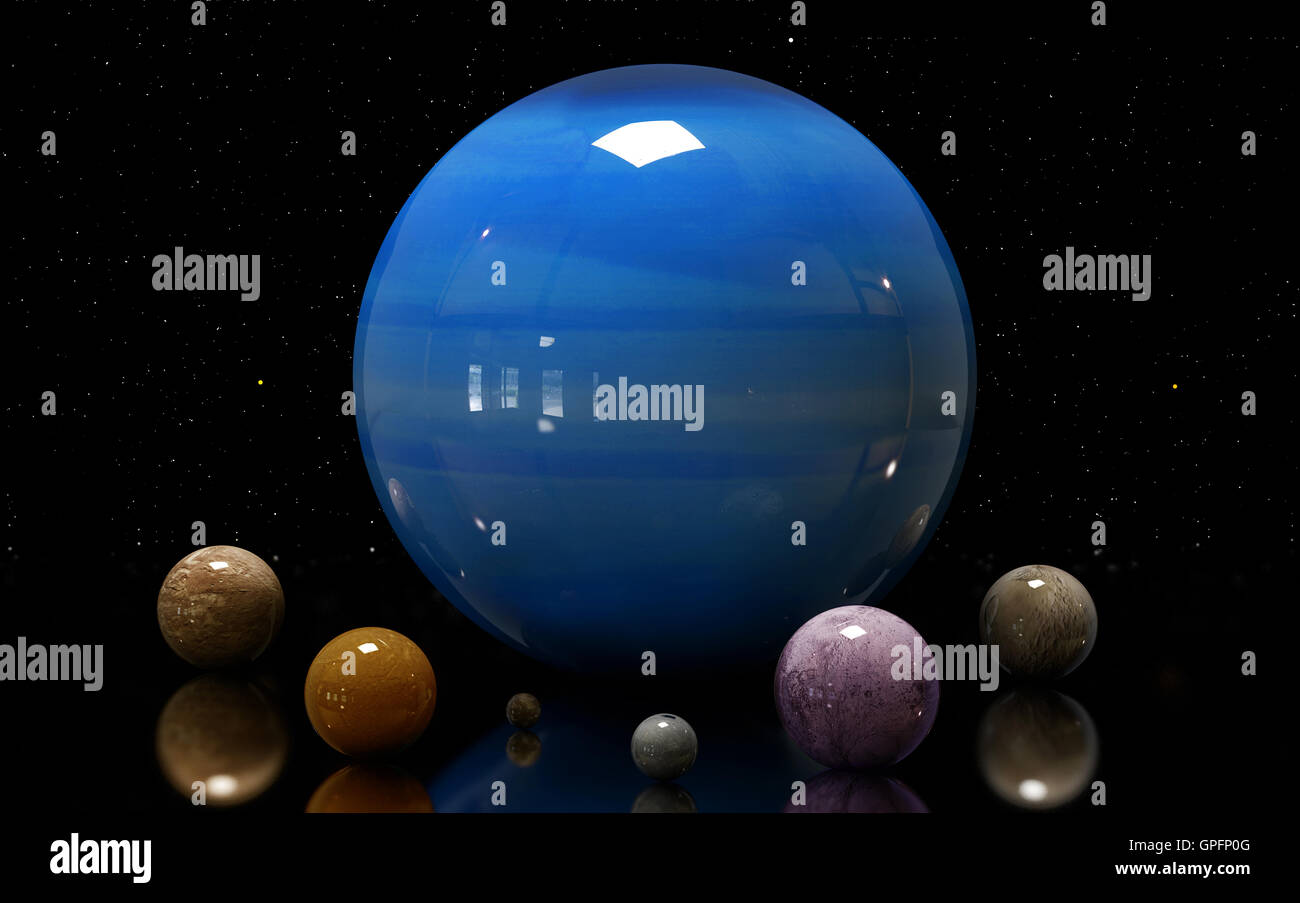 3d illustration of Uranus's moons and star. Elements of this image ...