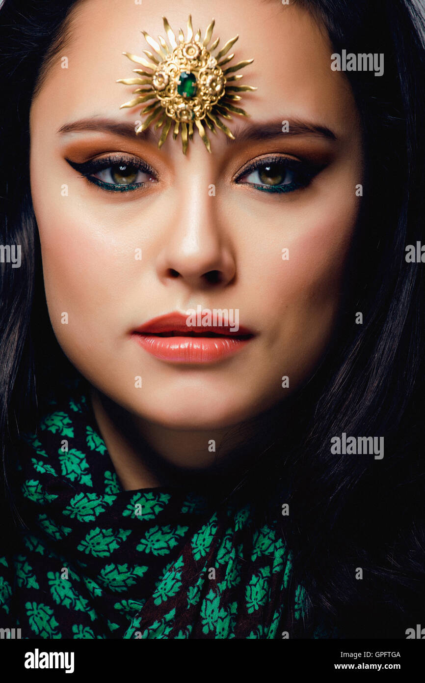 beauty eastern real muslim woman with jewelry close up, bride with star ...