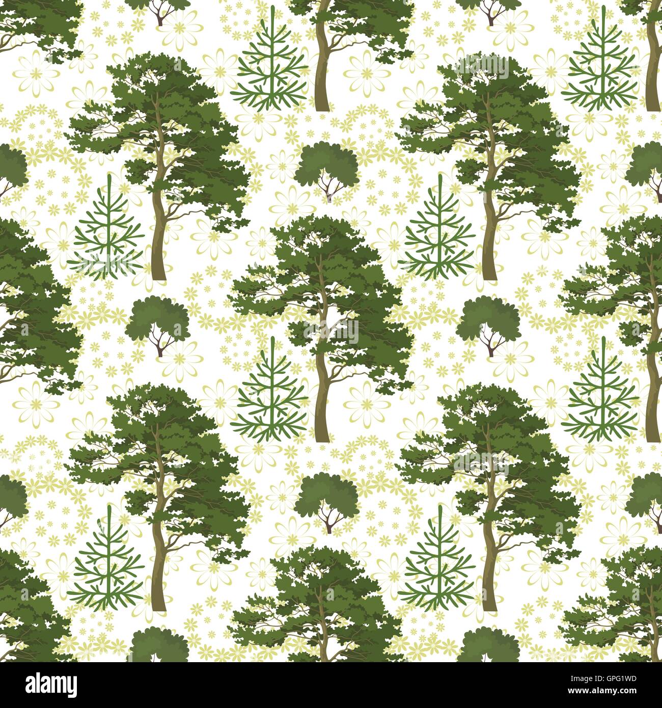 Seamless, trees and floral pattern Stock Vector Image & Art - Alamy