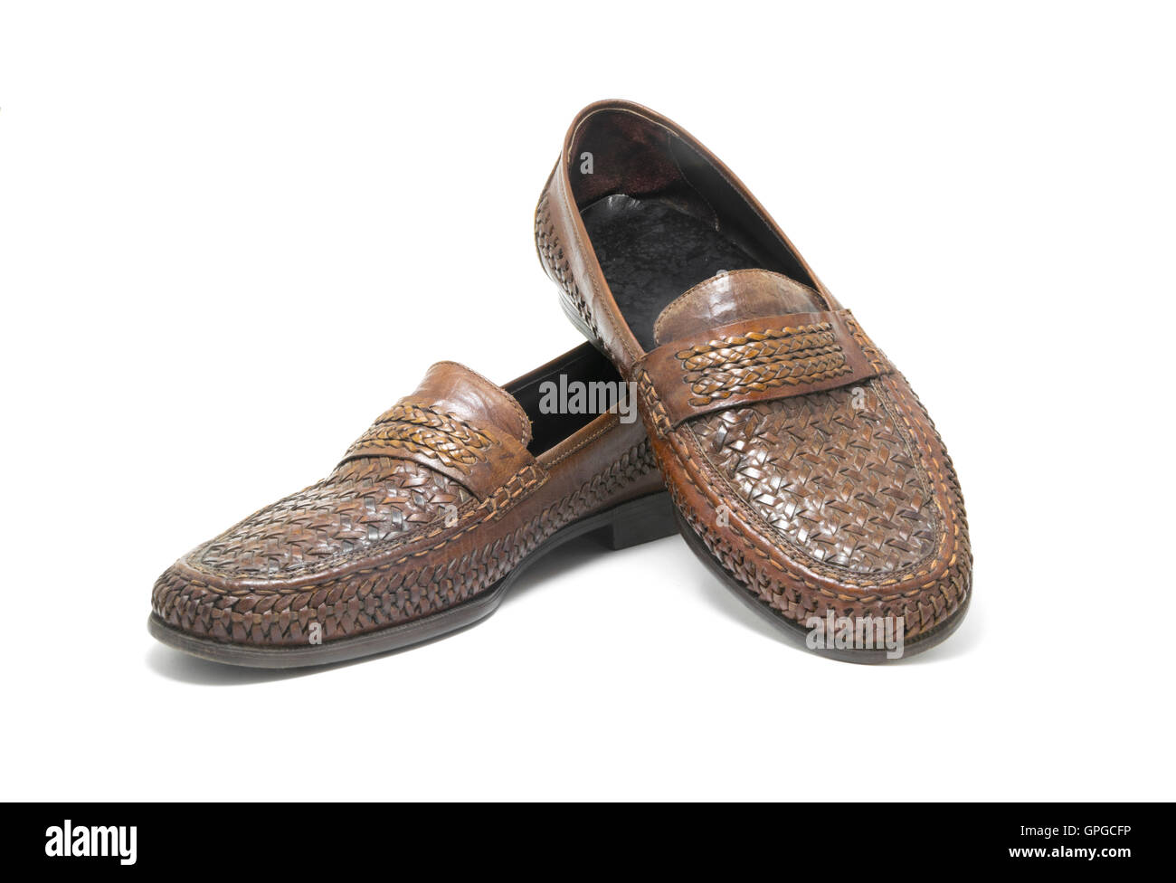 Brown, handmade leather shoes isolated on white background Stock Photo ...