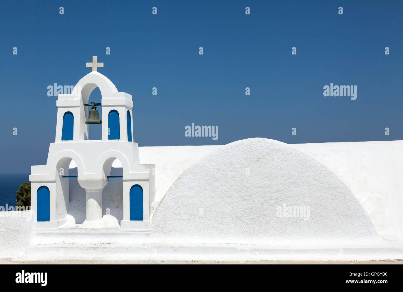 A traditional blue and white Christian building in the Greek island of ...