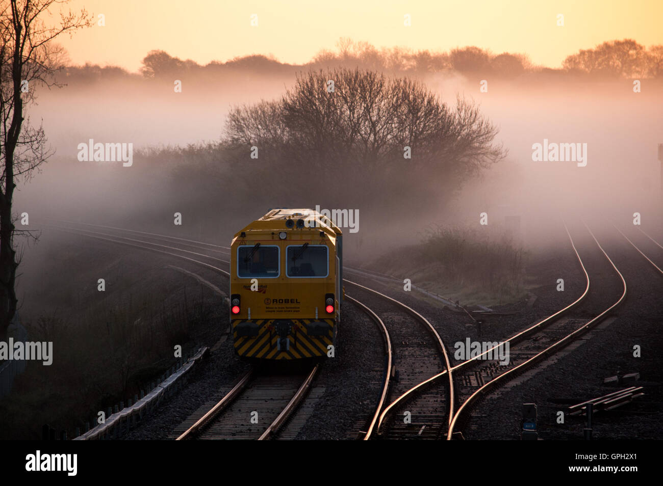Network Rail track maintenance machine Fog Stock Photo - Alamy