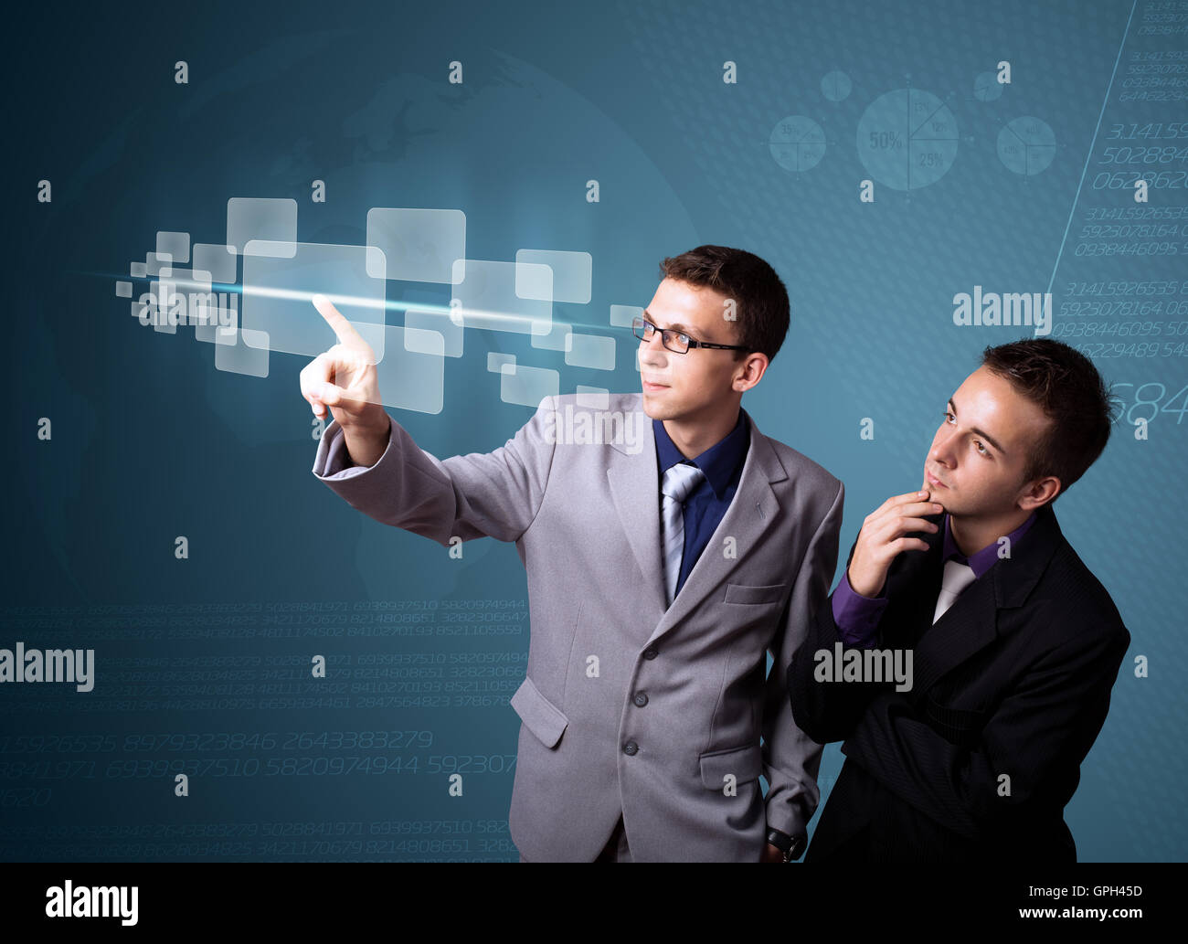 Businessman pressing high tech type of modern buttons Stock Photo - Alamy