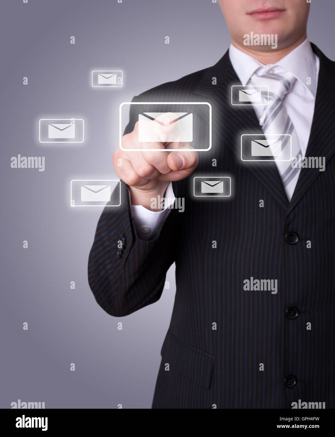 Man pressing e-mail icon Stock Photo - Alamy