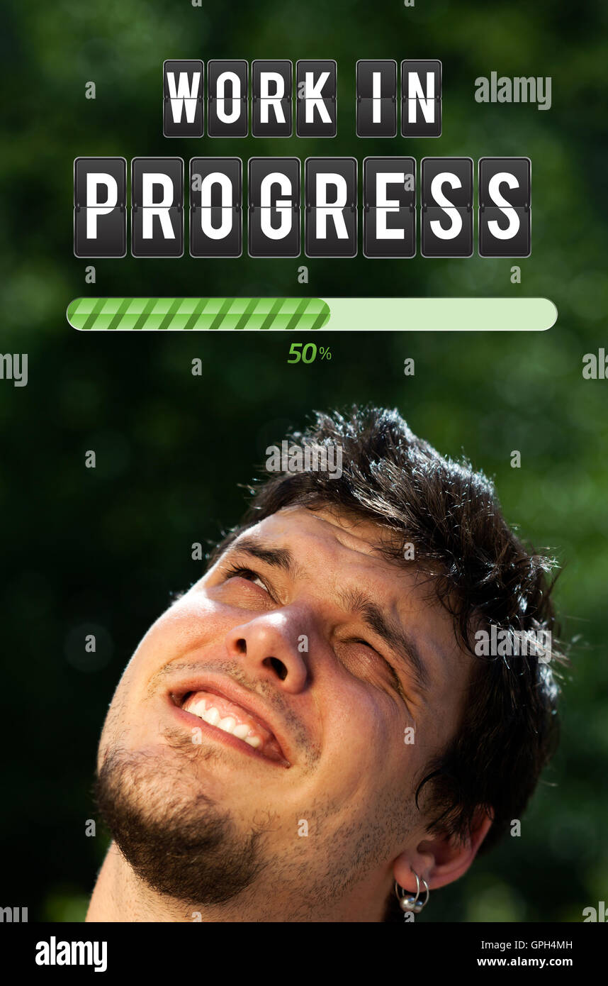 Young person looking at idea type of sign Stock Photo - Alamy