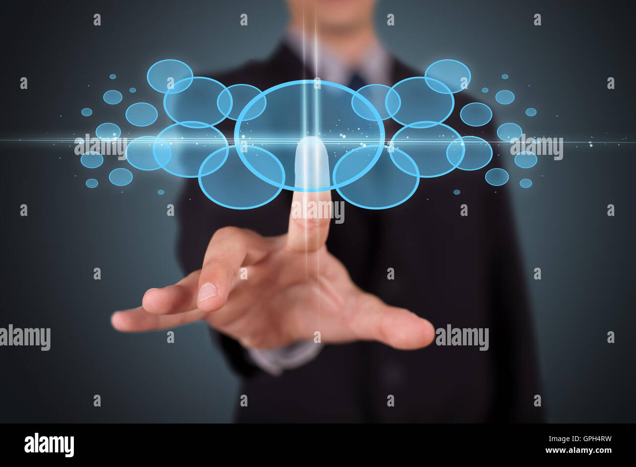 Businessman pressing high tech type of modern buttons Stock Photo - Alamy