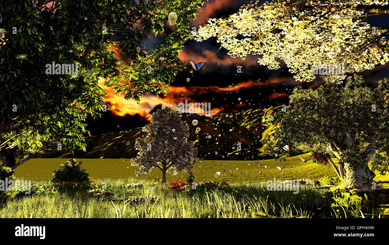 Orchard in early spring time Stock Photo - Alamy