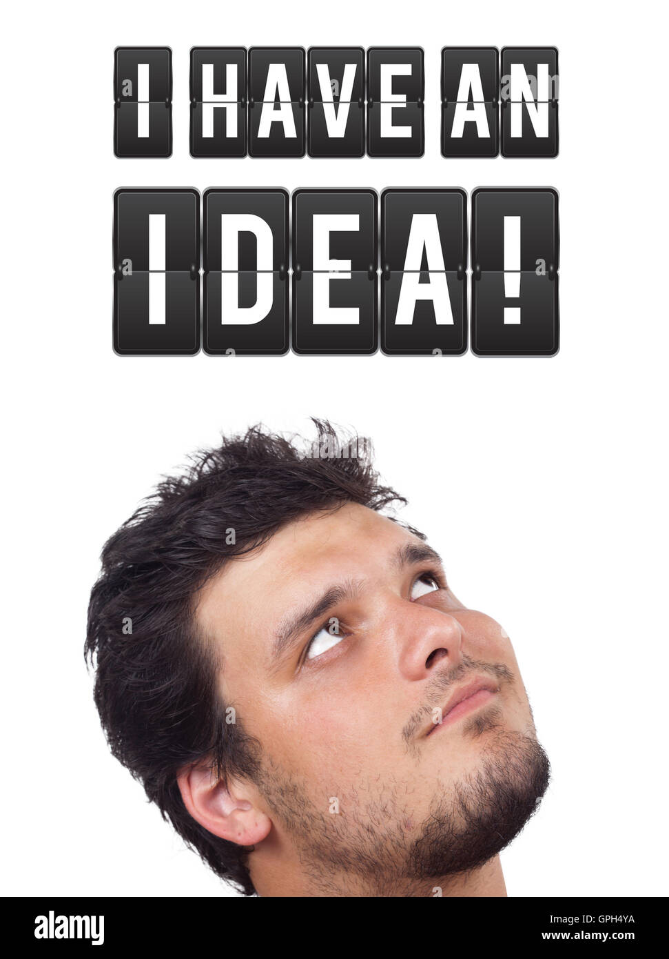 Young person looking at idea type of sign Stock Photo - Alamy