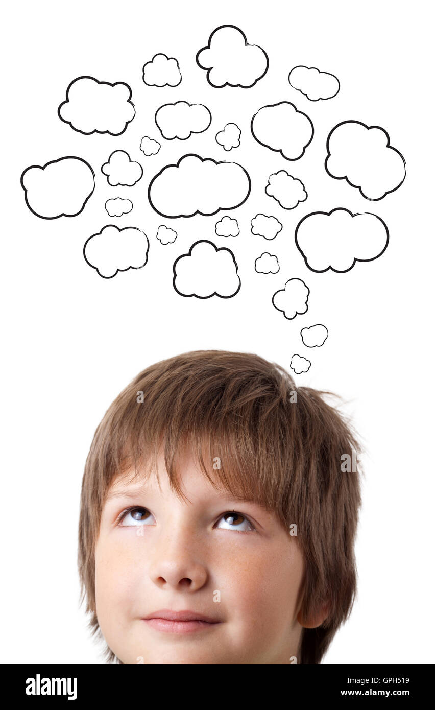 Young head thinking with clouds Stock Photo - Alamy