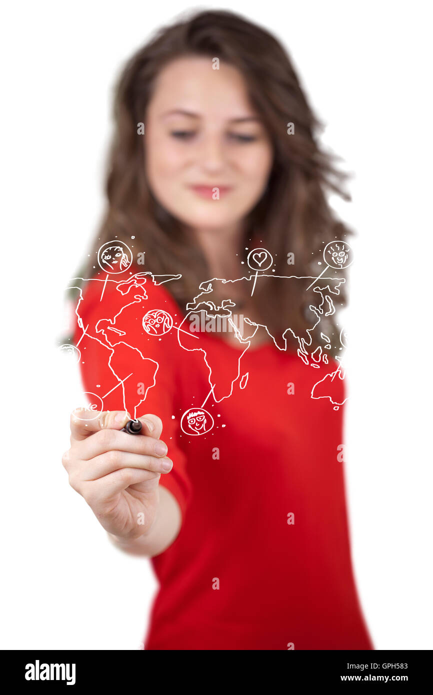 Young woman drawing a social map on whiteboard Stock Photo - Alamy