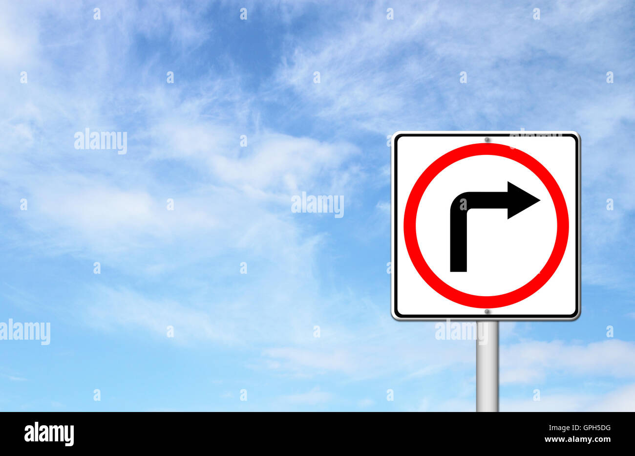 Traffic sign show the turn right over blue sky Stock Photo - Alamy