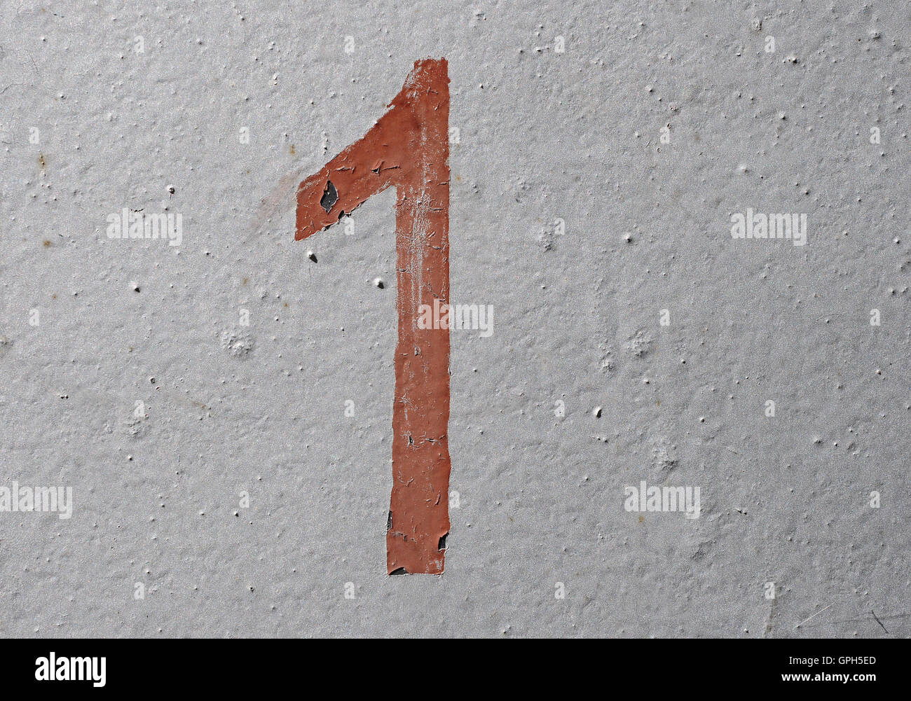 1 - old brown handwritten number over grunge silver background Stock ...