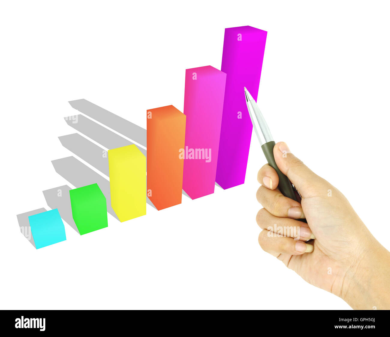 pen pointing 3d bar graph Stock Photo - Alamy