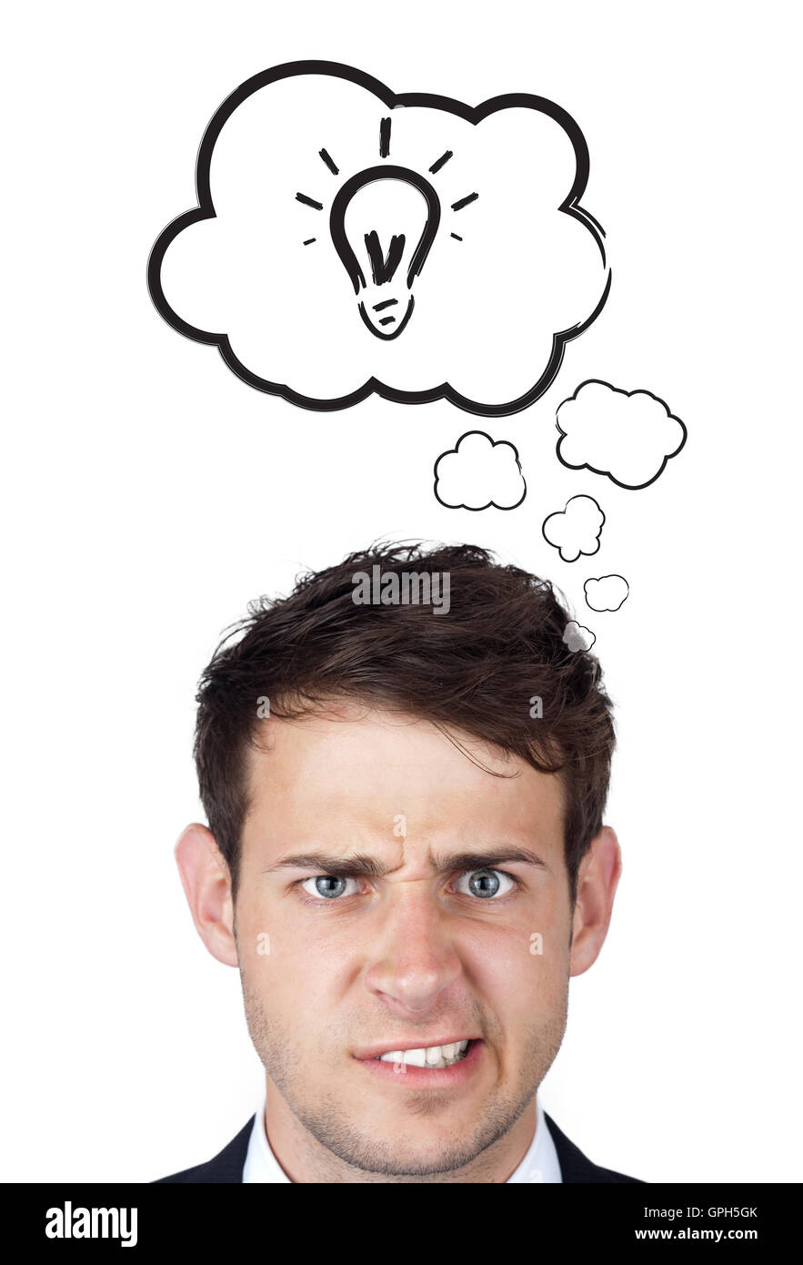 Young head thinking with clouds Stock Photo - Alamy