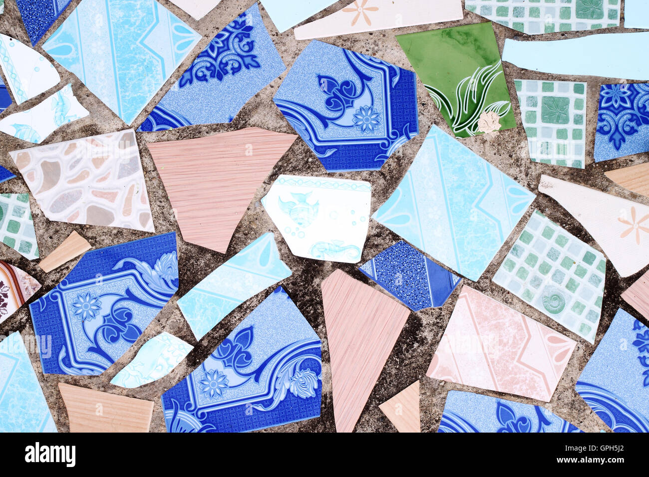 wall made from broken tile Stock Photo - Alamy