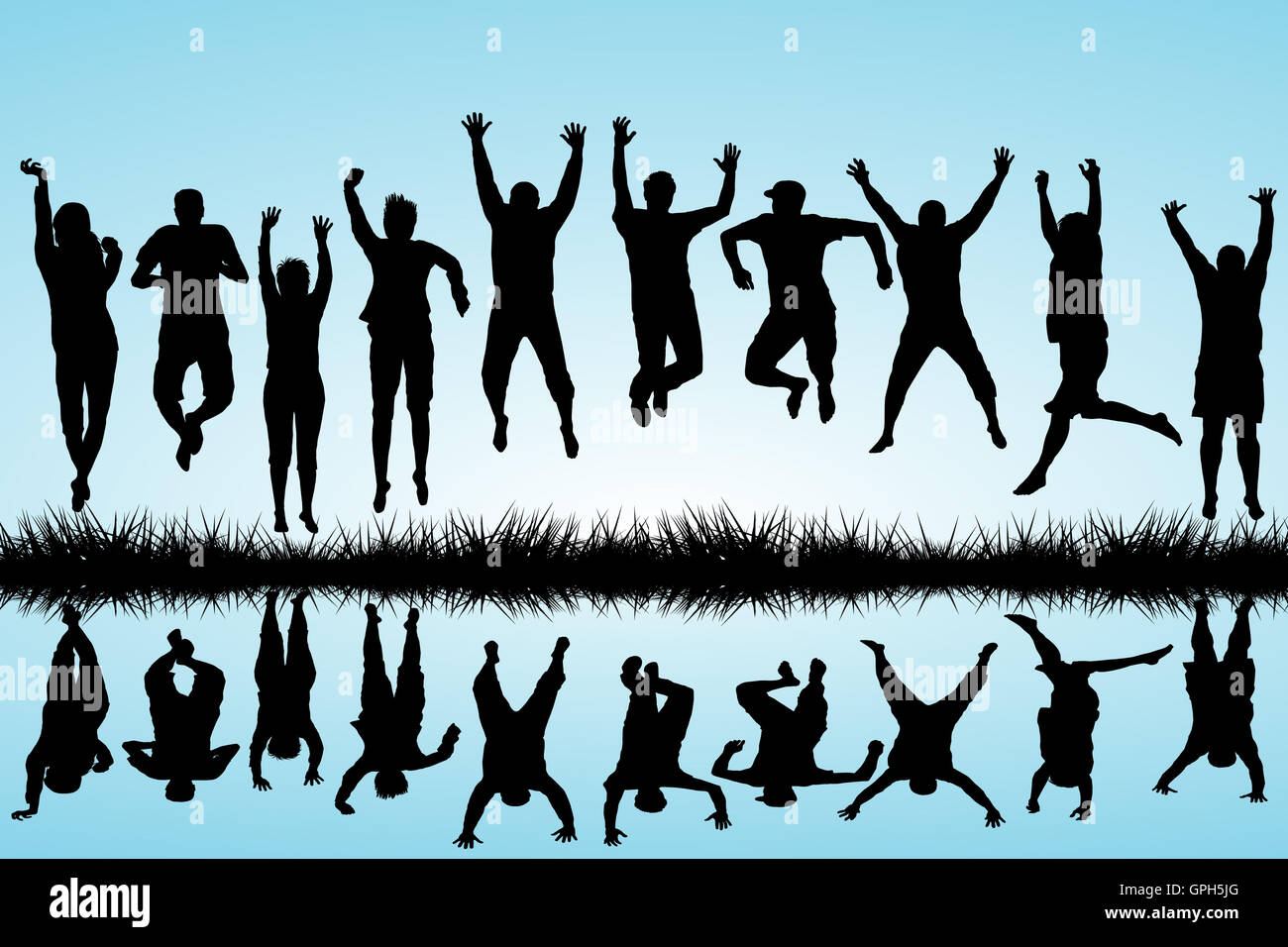 Group of young people jumping Stock Photo - Alamy