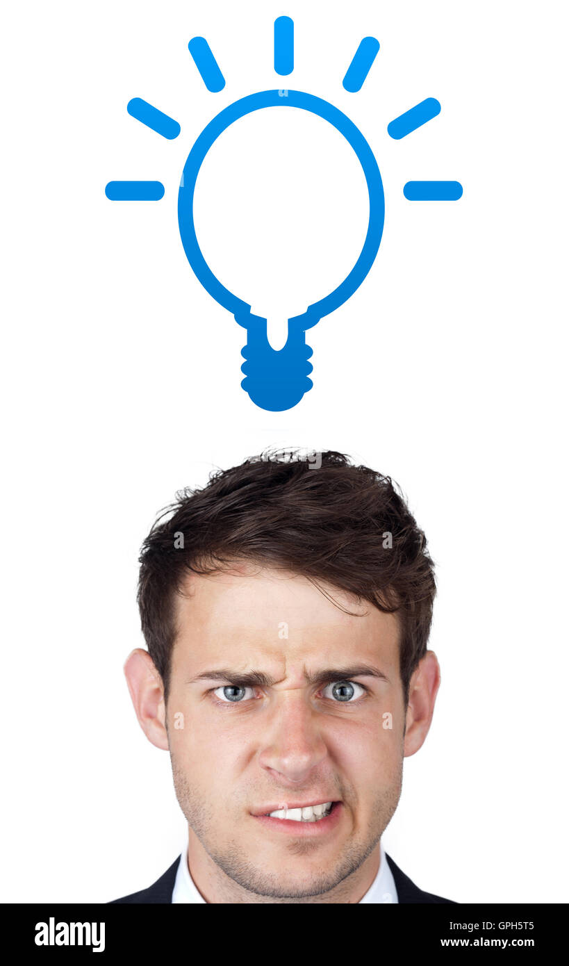 Young person looking at idea type of sign Stock Photo - Alamy