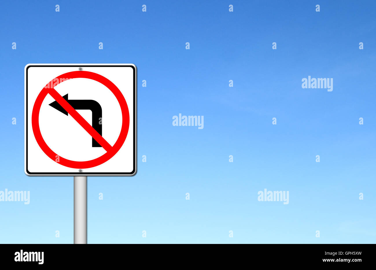 Stop sign blue sky no left turn hi-res stock photography and images - Alamy