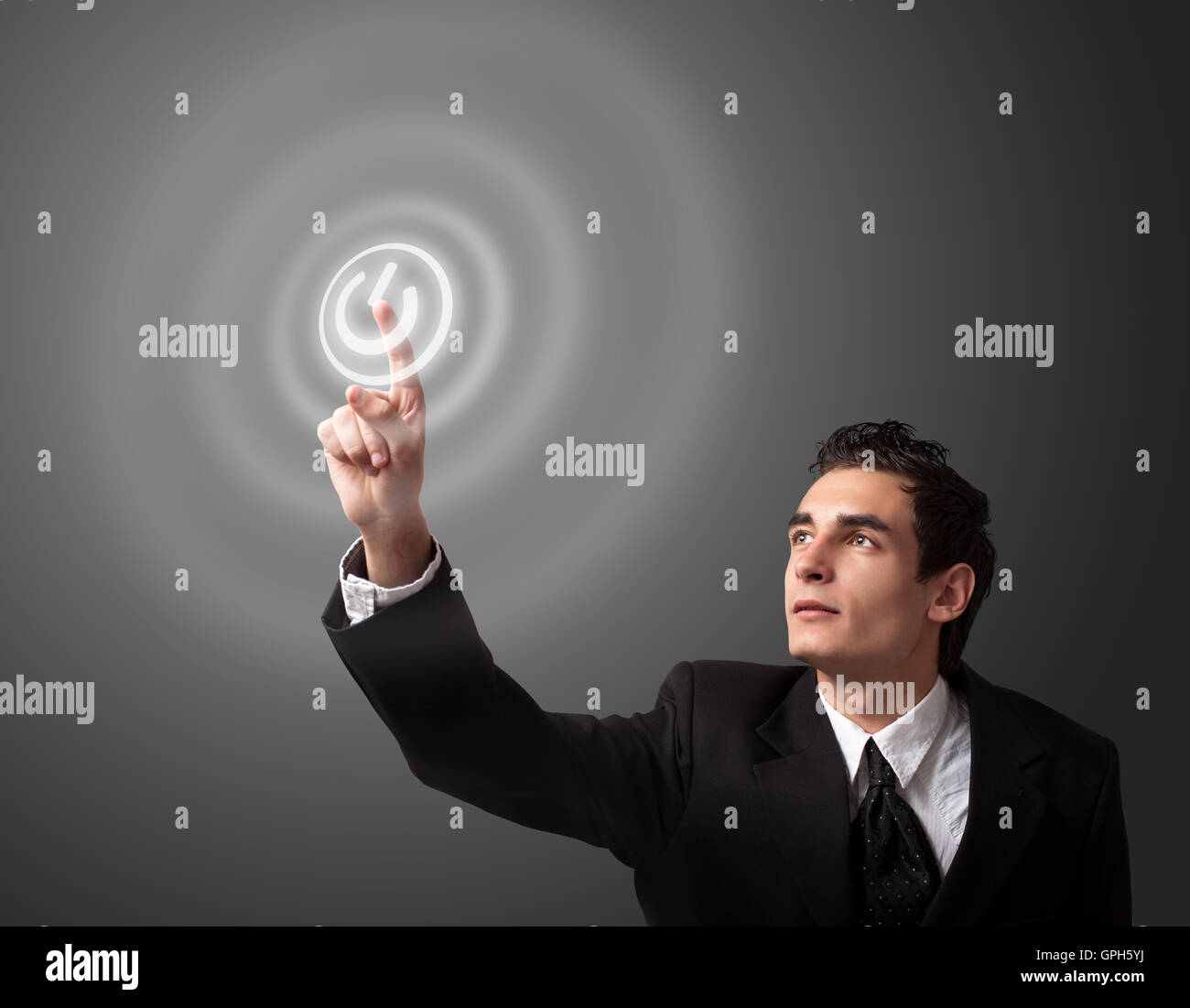 business man pressing button Stock Photo - Alamy