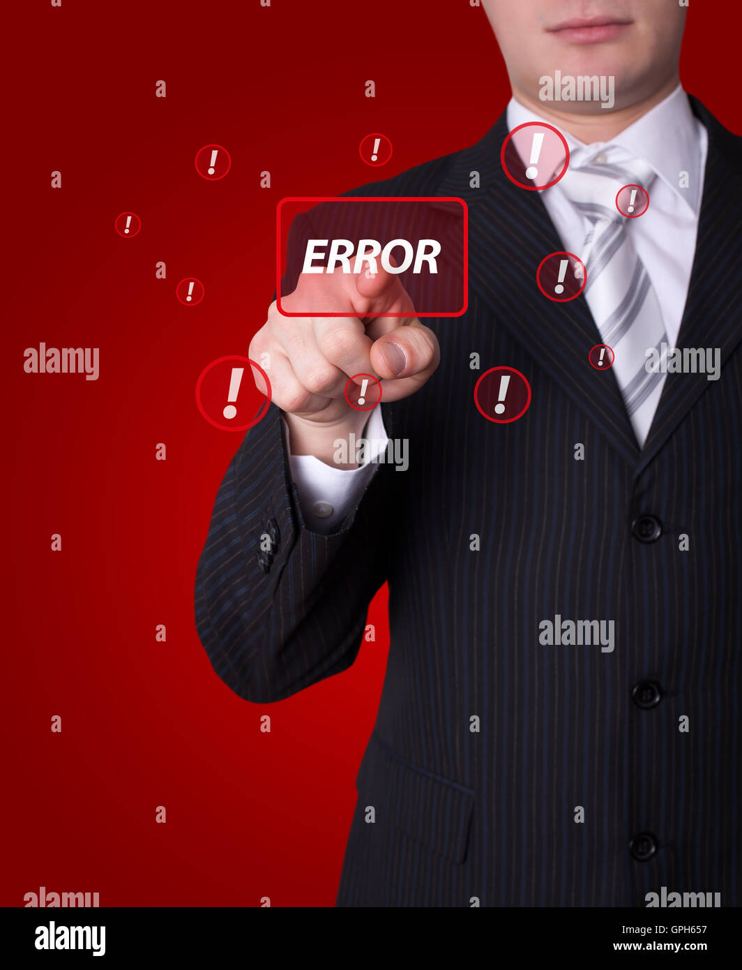 Man pressing ERROR button Stock Photo - Alamy