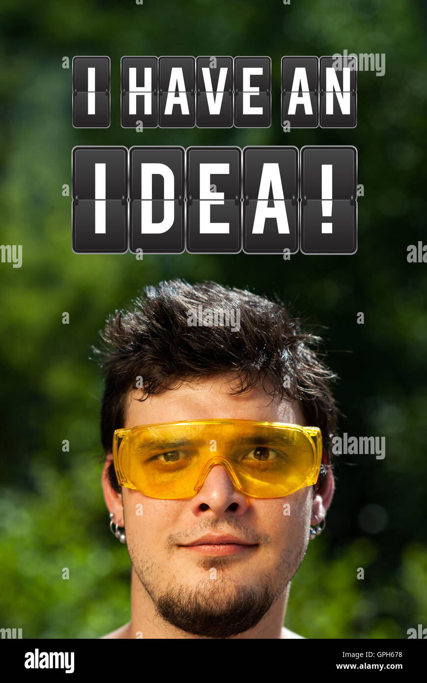 Young person looking at idea type of sign Stock Photo - Alamy