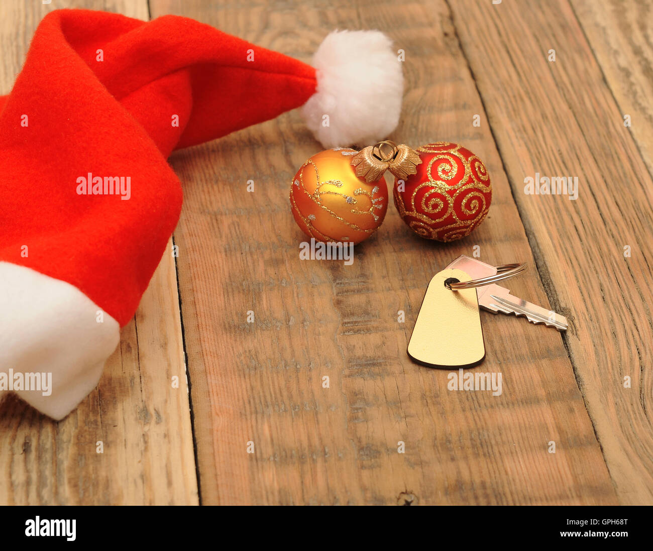 Santa's key with blank label on old wooden table Stock Photo - Alamy