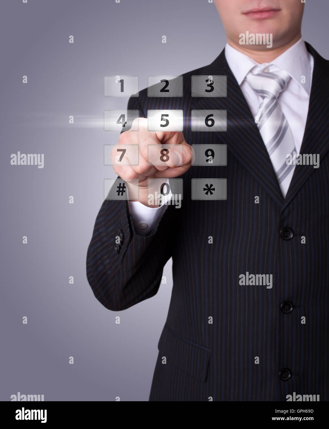 Smart man pressing virtual buttons hi-res stock photography and images - Alamy