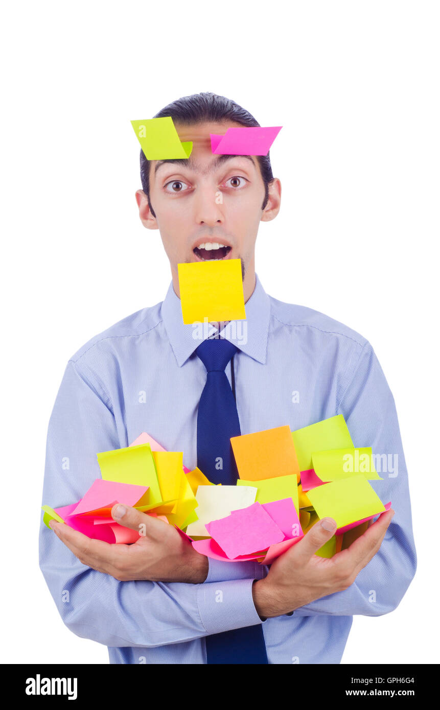 Man with lots of reminder notes Stock Photo - Alamy