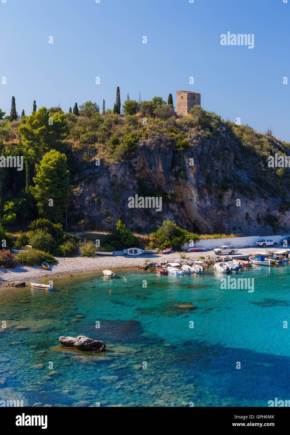 The traditional port of Kardamili town, a coastal town built by the ...