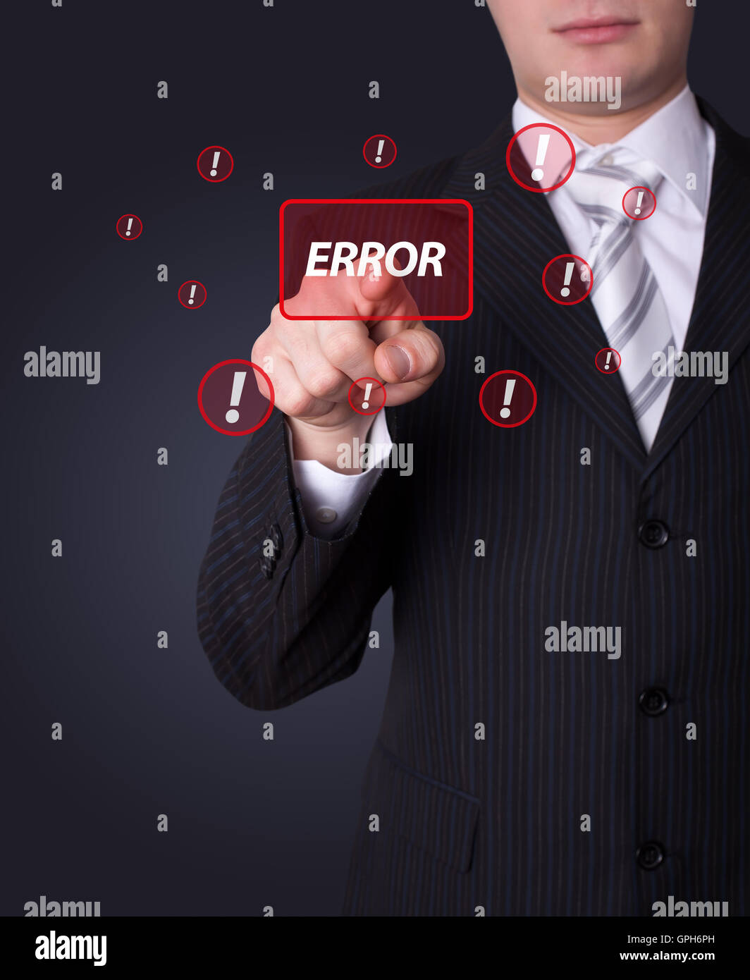 Man pressing ERROR button Stock Photo - Alamy