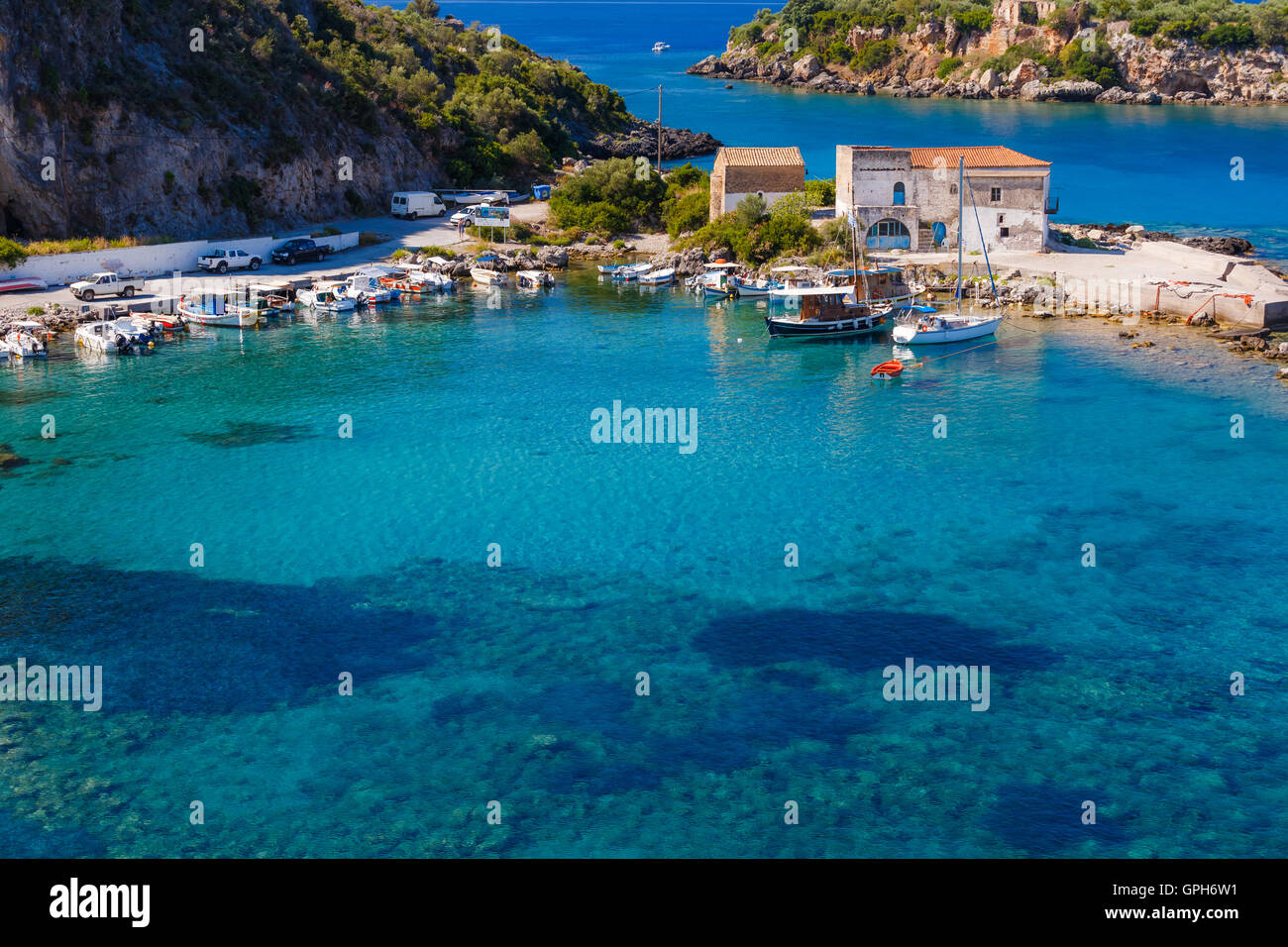 The traditional port of Kardamili town, a coastal town built by the ...