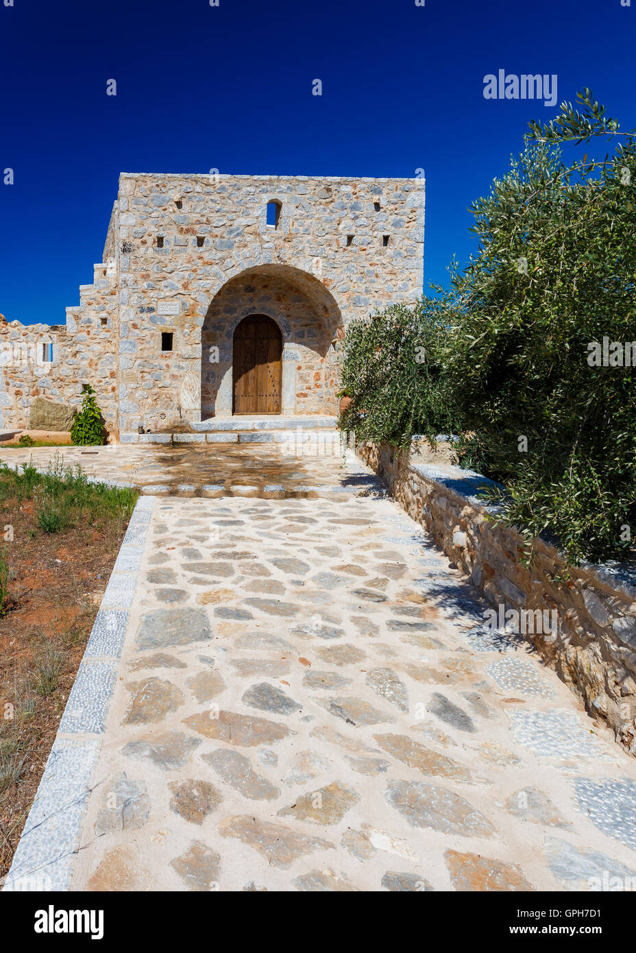 Traditional style architecture buildings near Stoupa, Mani, Messinia ...