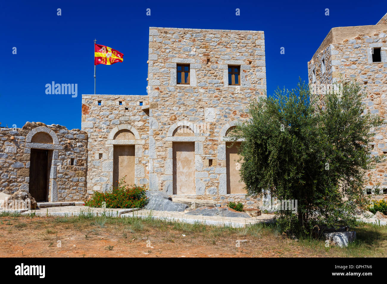 Traditional style architecture buildings near Stoupa, Mani, Messinia ...